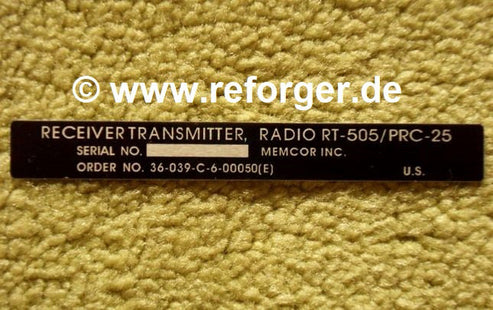 PRC-25 RT-505 Data Plate | Radio Identification Tag – Reforger Military ...